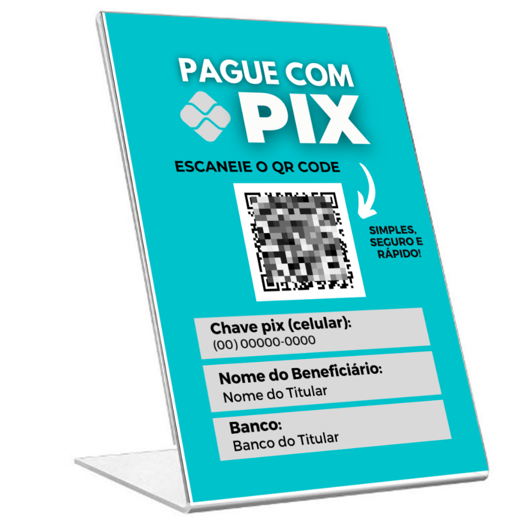 Placa Pix Display PVC simples para pagamentos personalizado pix qr code ...