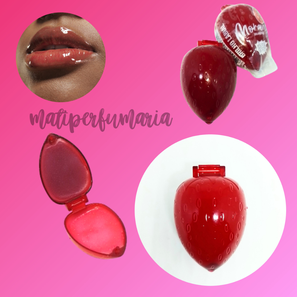 Brilho Labial Morango Formato Moranguinho lip balm | Shopee Brasil