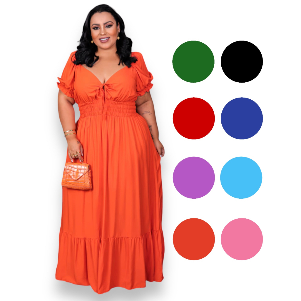 Vestido Ciganinha Longo Plus Size Evangélica Festa | Shopee Brasil