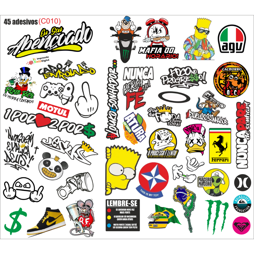 Adesivo Para Moto Bike Carro - Kit Adesivos 45 Unidades Diferente Boa ...