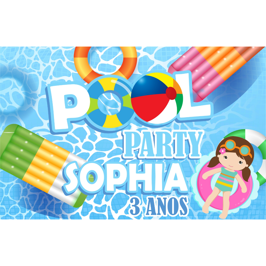 Painel GRANDE Lona Festa Na Piscina Decoração Tema Pool Party Com Nome ...
