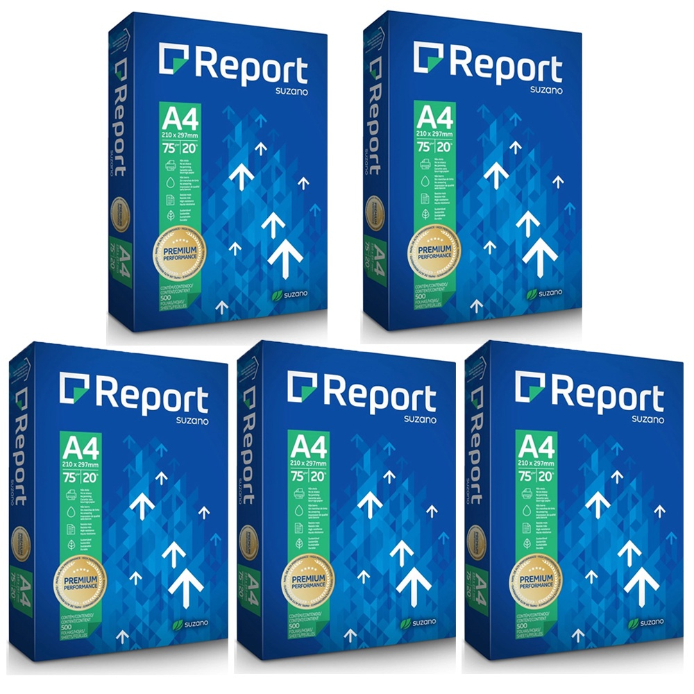 Papel Sulfite A4 Report Branco 75g caixa com 5 Resma Com 500 Folhas ...