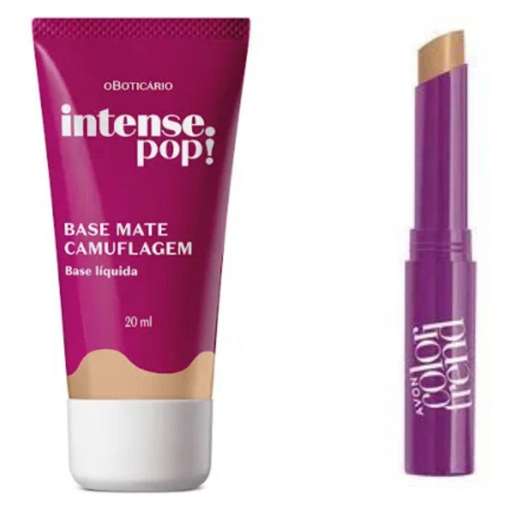 Kit com Base Líquida Mate Camuflagem Intense Pop! Cor 140 O Boticário ...