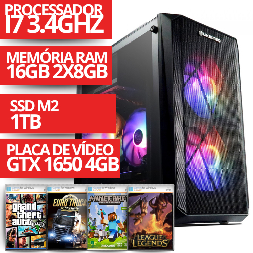 PC Gamer Processador i7 16GB RAM SSD 1TB Placa de Vídeo GTX 1650 4GB ...