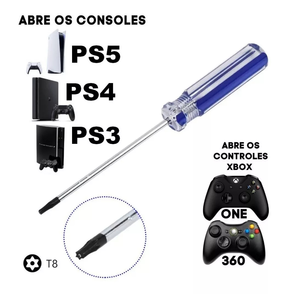 Chave Torx T8 Com Furo Para Abrir Ps3 Ps4 Controle Do X360 Azul Shopee Brasil
