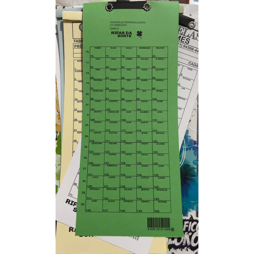CARTELA DE RIFA 150 NOMES, PCT COM 10 UNIDADES | Shopee Brasil