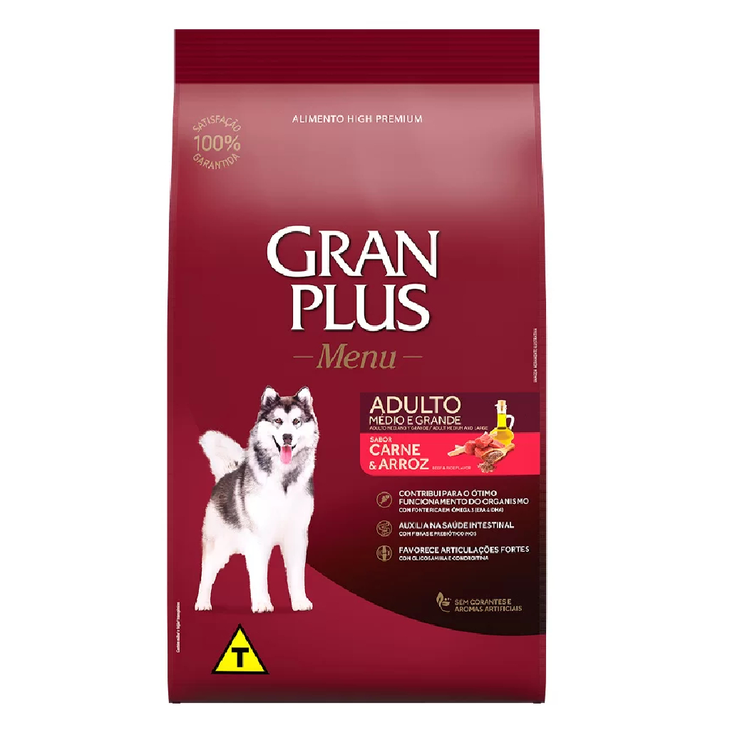 Ração Gran Plus Menu para Cães Adultos Porte Médio e Grande sabor Carne ...