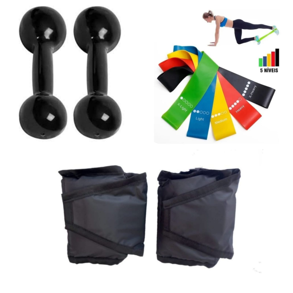 Kit Academia Musculação Par Halter 4 kg + Par Caneleira 3 kg + Kit ...