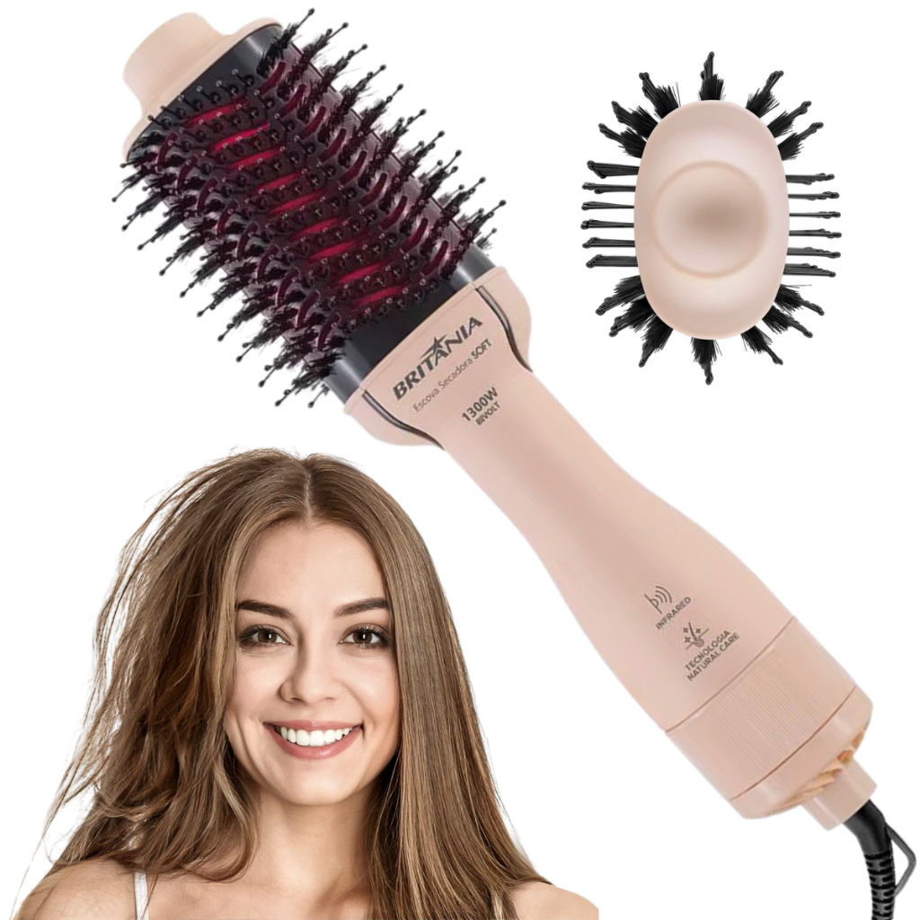 Escova Secadora Britania Soft Bivolt 4 em 1 Seca Alisa Modela 1300w ...