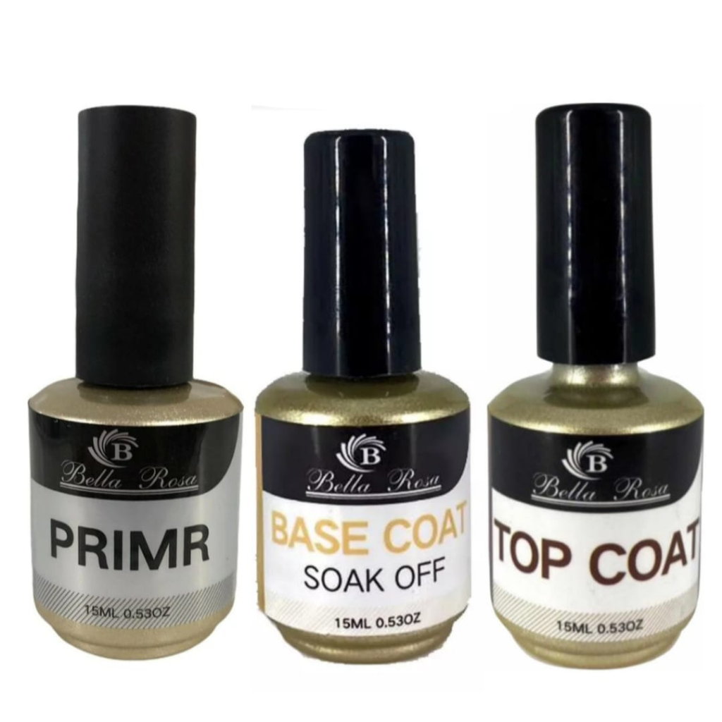 Trio Bella Rosa Preparadores Primer Base coat Top coat Unhas de Gel ...