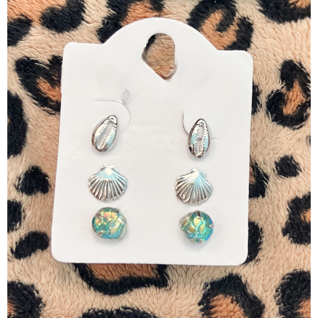 Cartela de Trio de brincos Fundo do Mar Búzios, Concha e Escama de ...