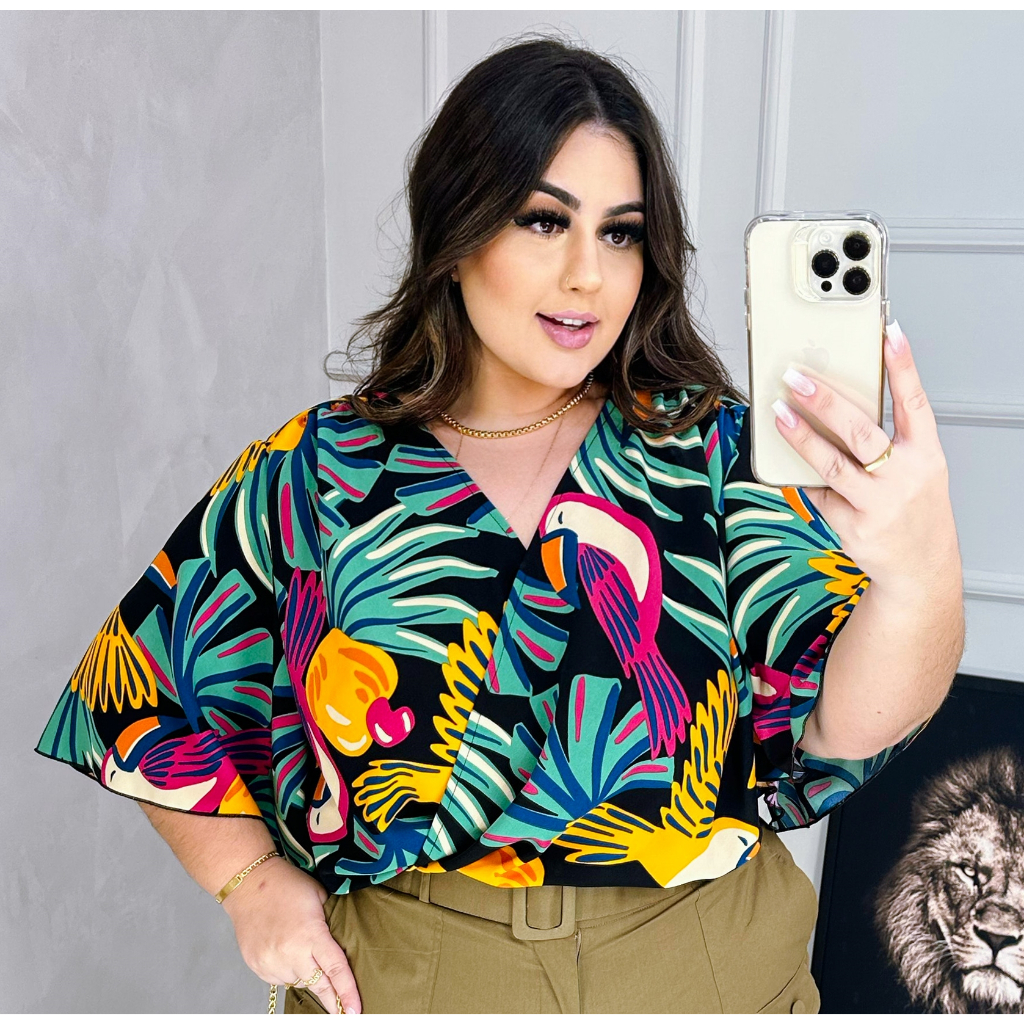 Blusa Feminina Cropped Manga Curta Estampada Plus Size Solta | Shopee ...