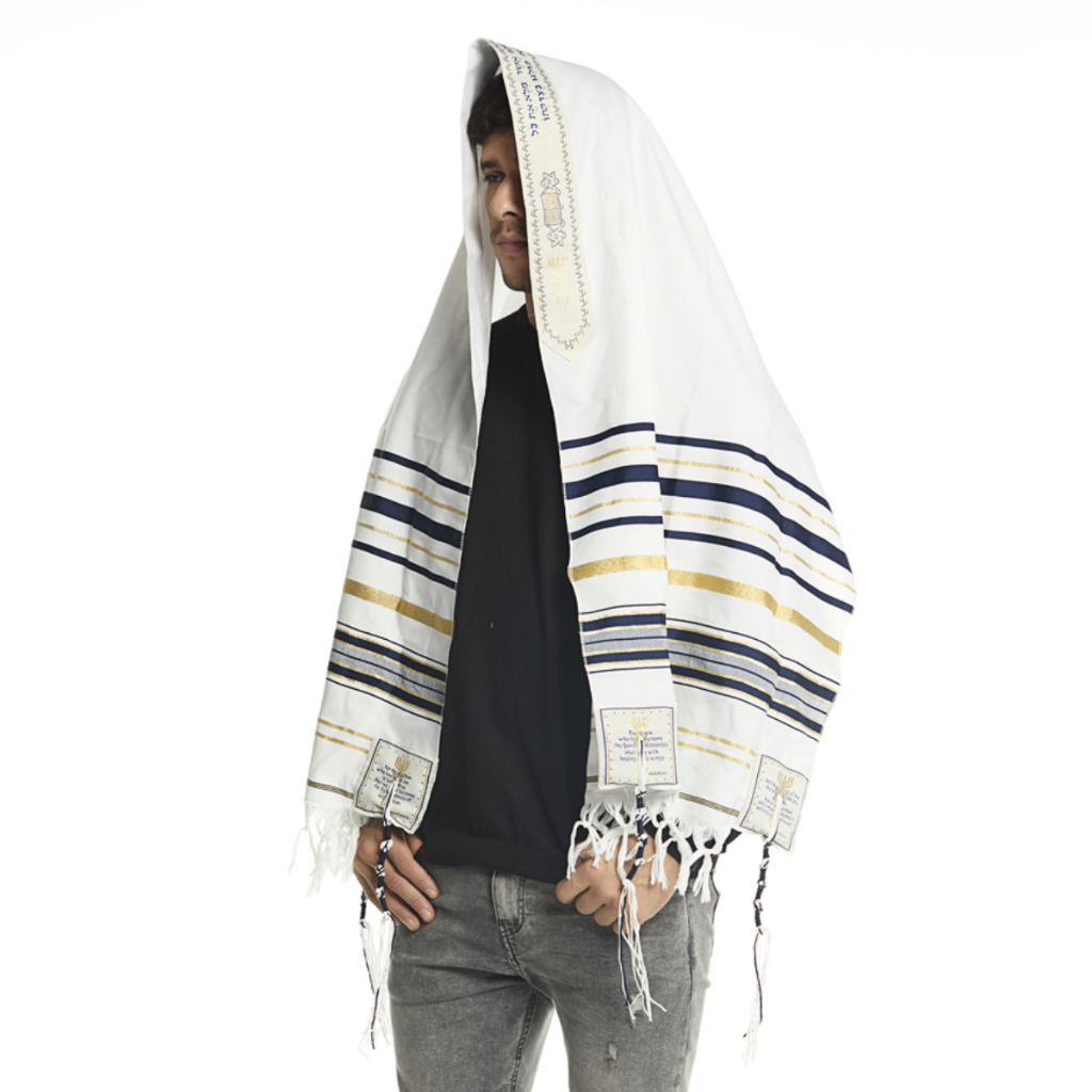 talit messianico original azul escuro/dourado de Israel masculino ...