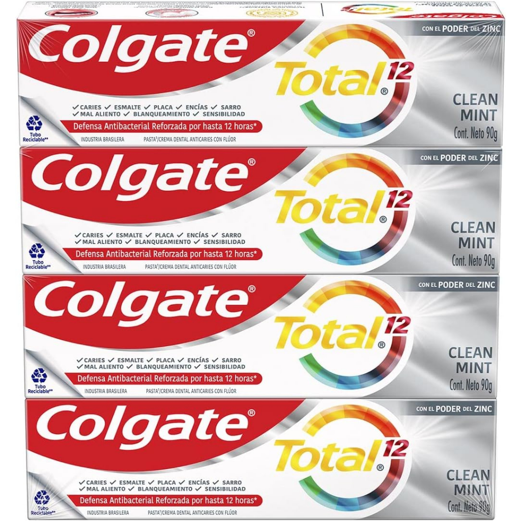 Pack Creme Dental Colgate Total 12 Clean Mint 90g 4 unidades | Shopee ...