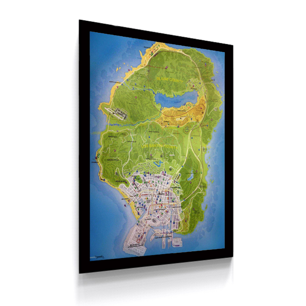 Quadro Decorativo Grand Theft Auto V Gta 5 Mapa Game Tamanho 30x42 cm GTA 5, Grand Theft Auto V ...