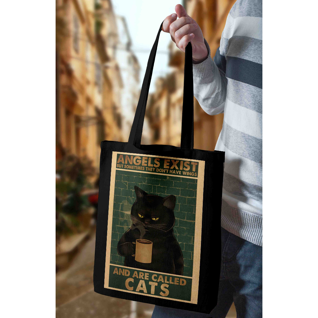 Ecobag sacola de tecido gato preto | Shopee Brasil
