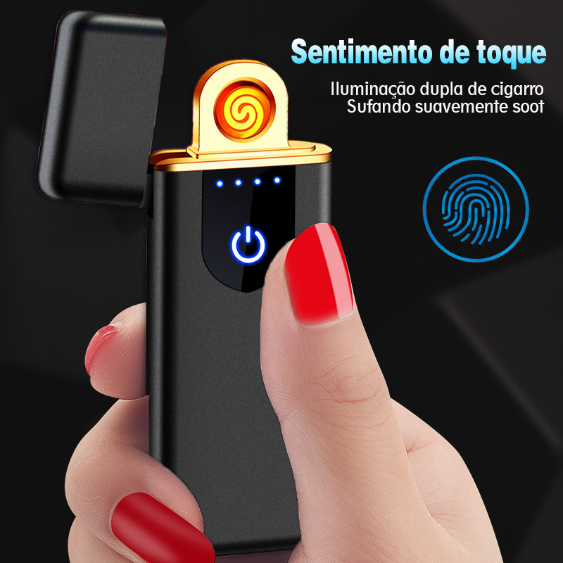 Toque De Impressão Digital Preto Isqueiro Usb Recarregável Eletrônico ...