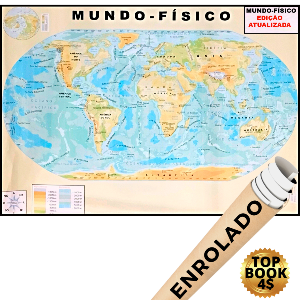 Mapa Mundi Físico Escolar Poster Politico Geográfico Continente ...