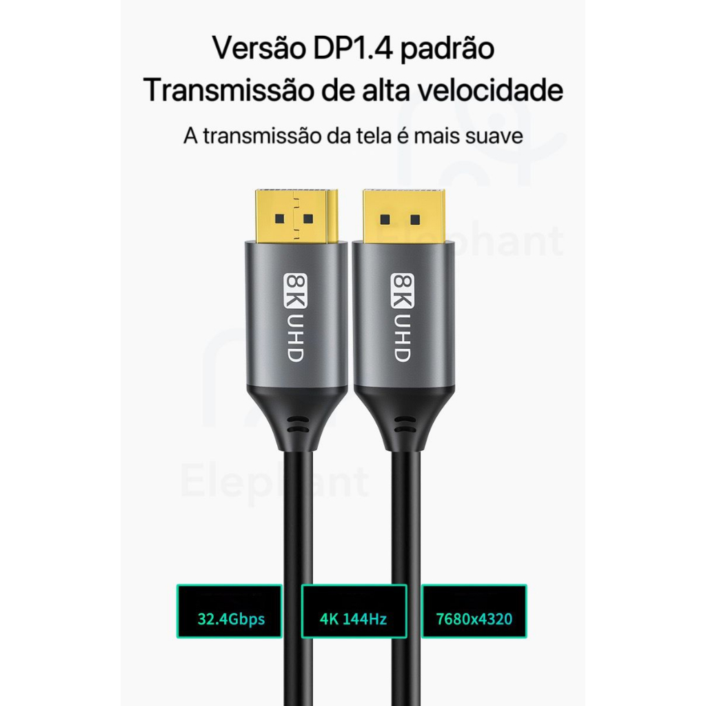 Cabo Displayport 1.4 8k 144hz 32gbps 1,8 Metros Hdr Ultra Hd | Shopee ...