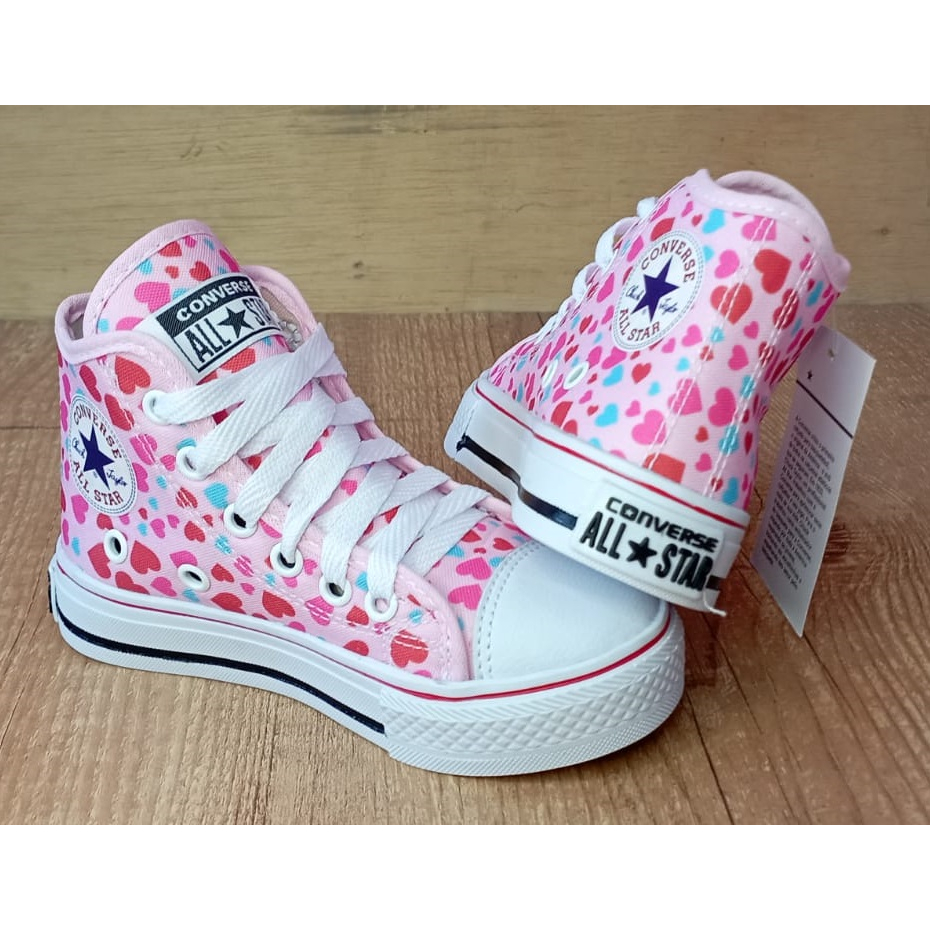 Tênis CONVERSE All Star Cano Alto - MENINA - PRETO ESTRELA e rosa ...