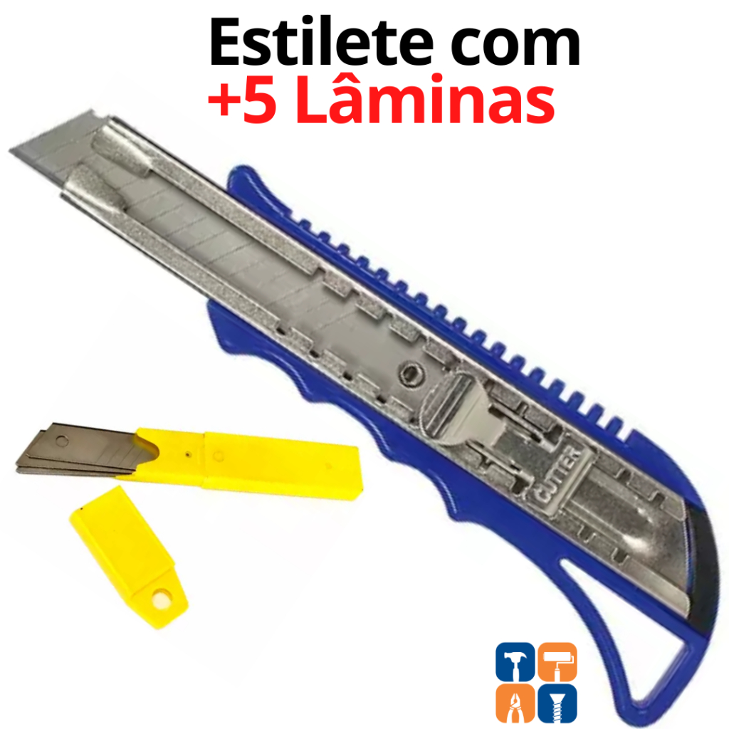 Estilete Profissional Qualidade com 5 Laminas 18mm com Ponta e Trava em ...