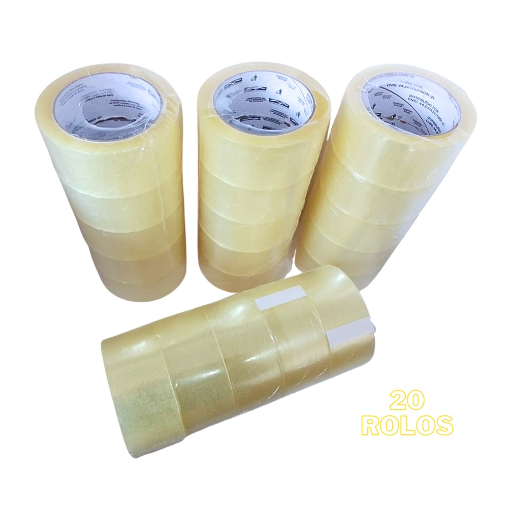 20 Rolos Fita Adesiva Transparente para empacotamento 45X50 Metros ...