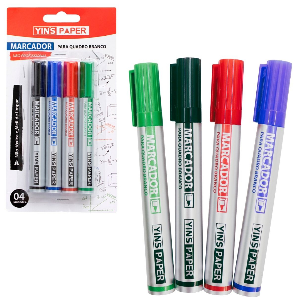 Kit 4 Canetas Pincel Marcador Quadro Branco Canetão 4 Cores | Shopee Brasil