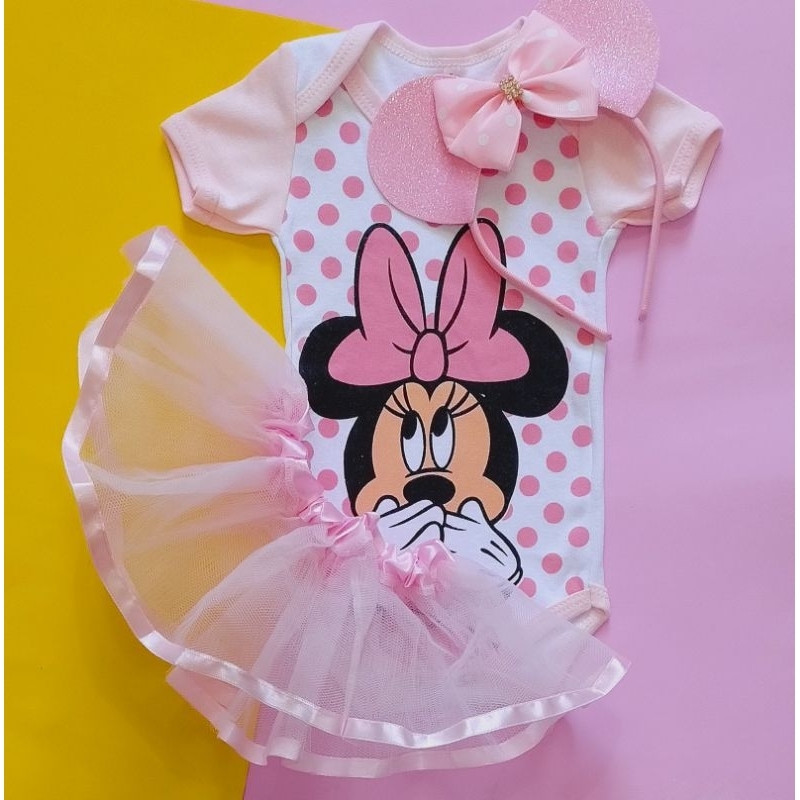 Body temático Minnie rosa mesversário | Shopee Brasil