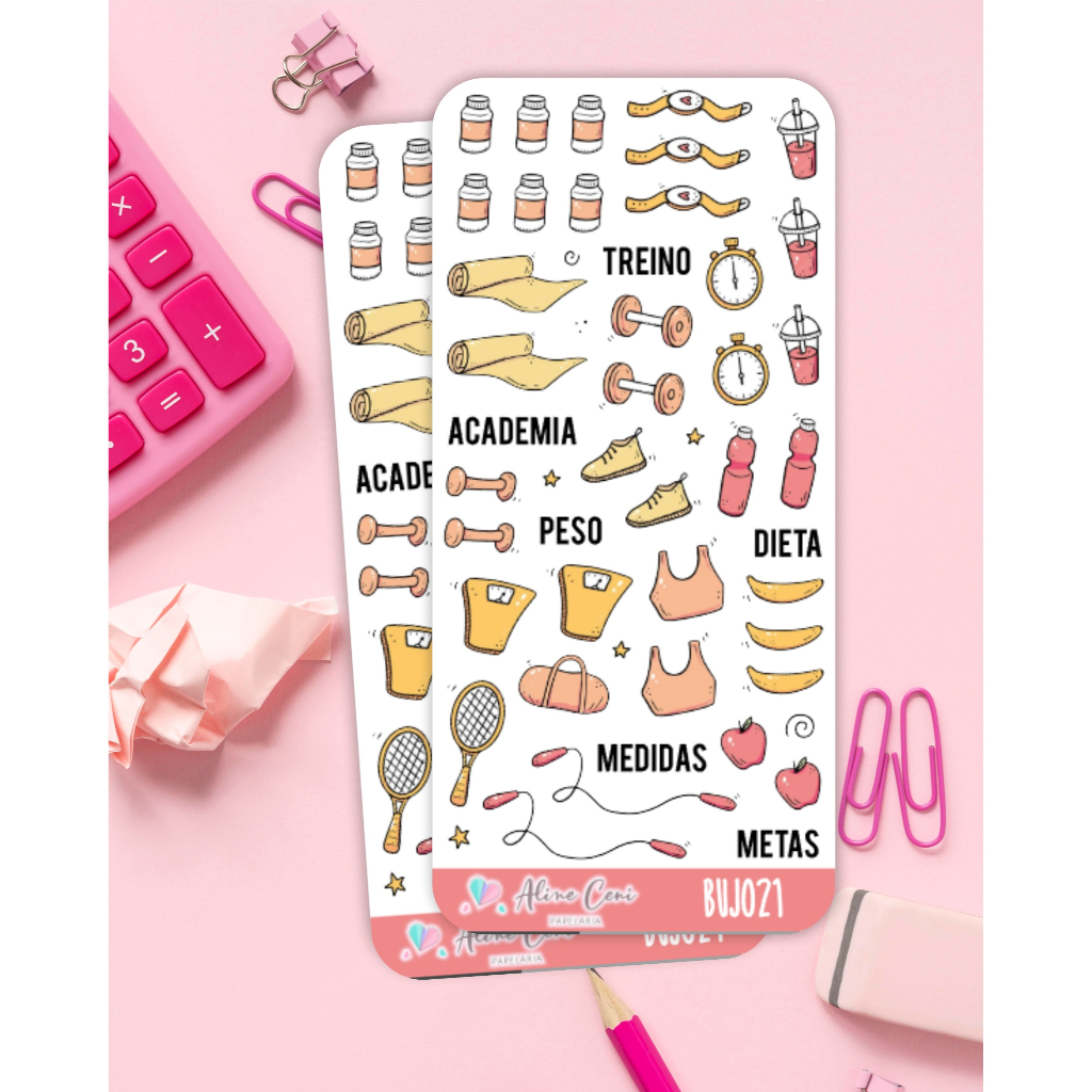 Adesivos para bujo - Mini adesivos - Cartela de adesivo de academia ...
