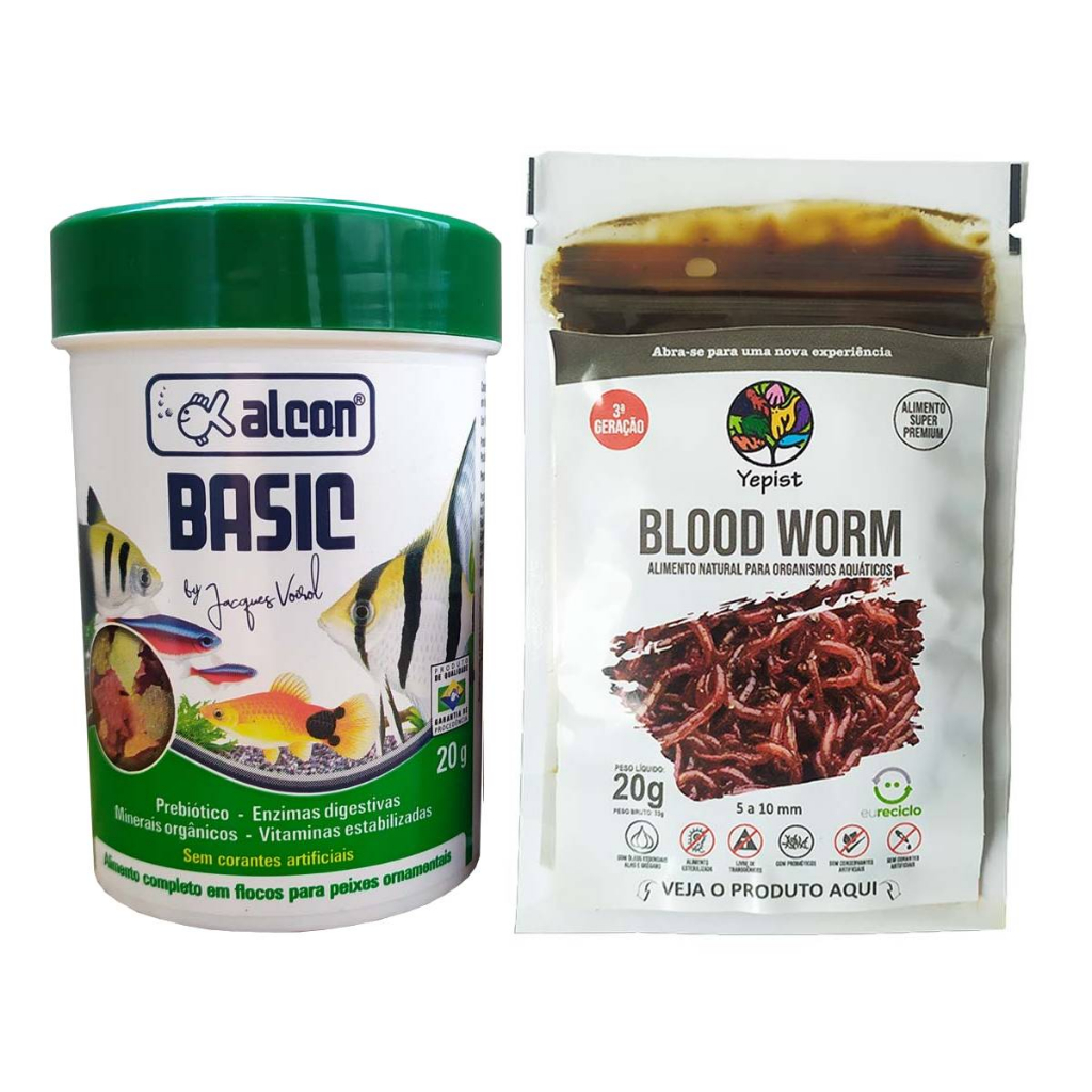 Kit Ração Para Peixe Alcon Basic 20g e Alimento em Conserva Bloodworm ...