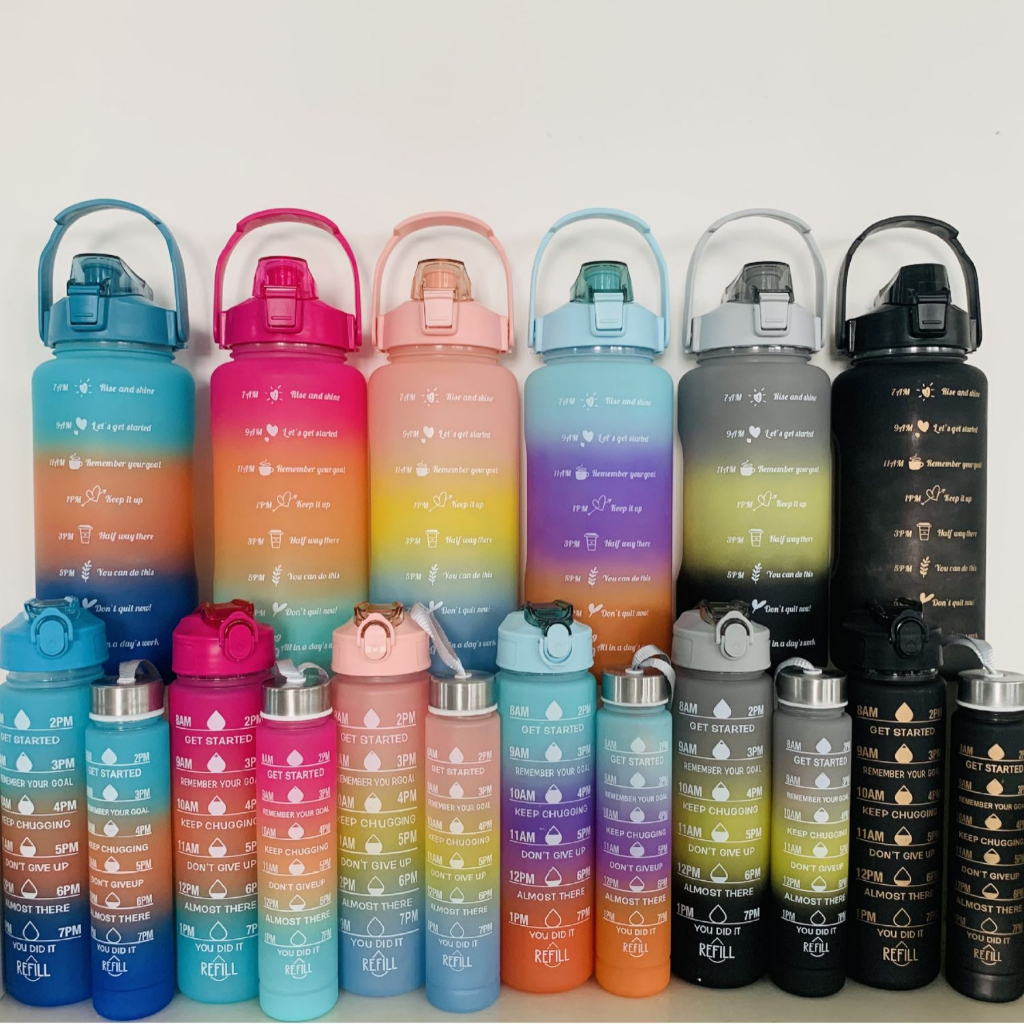 Kit Garrafas 3 em 1 garrafas 2L 900ml 300ml Squeze Academia Treino Tie ...