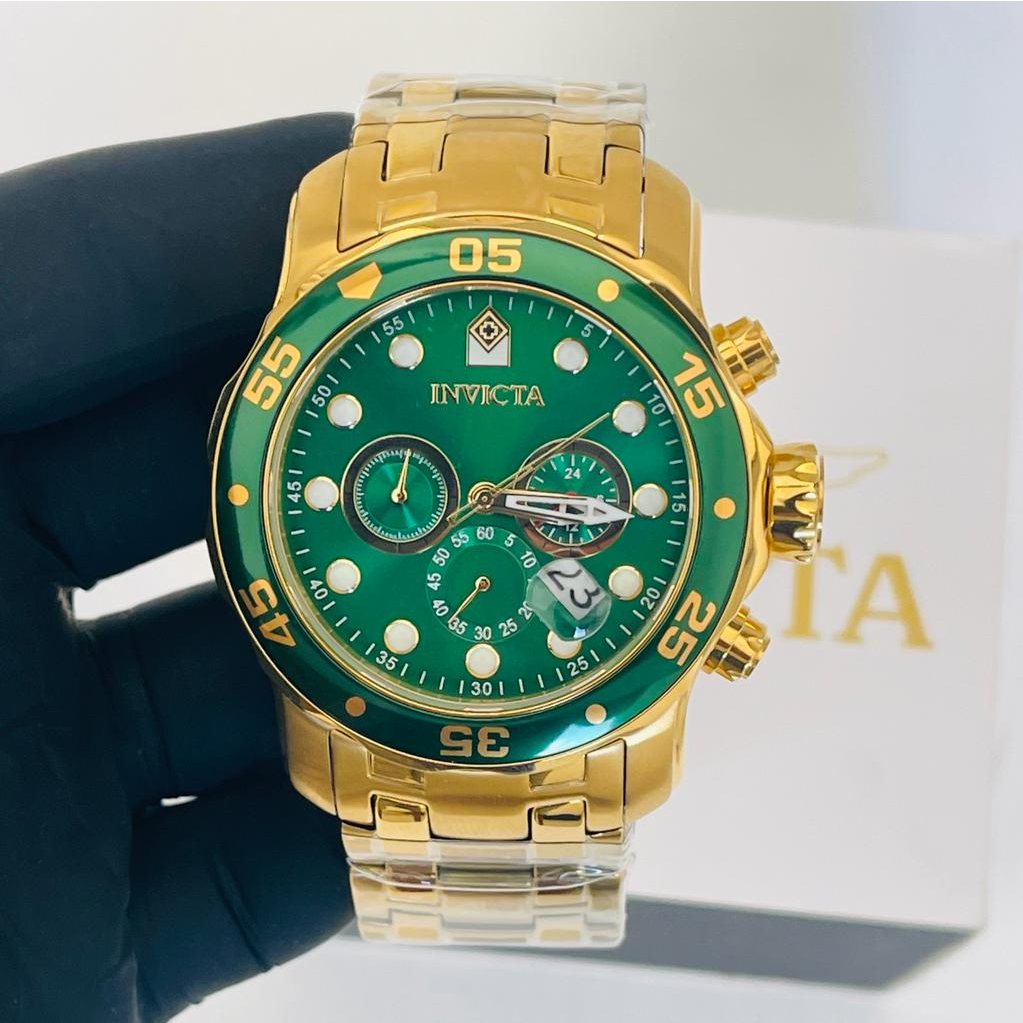Relógio Invicta 0075 Pro Diver Dourado Masculino Verde | Shopee Brasil