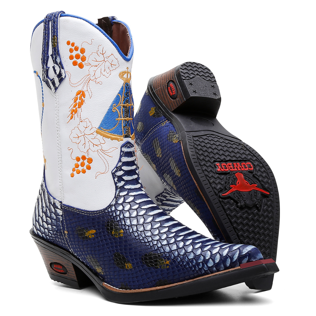 Bota Masculina Texana Country Cano Longo Bordado Bico Fino Sola ...