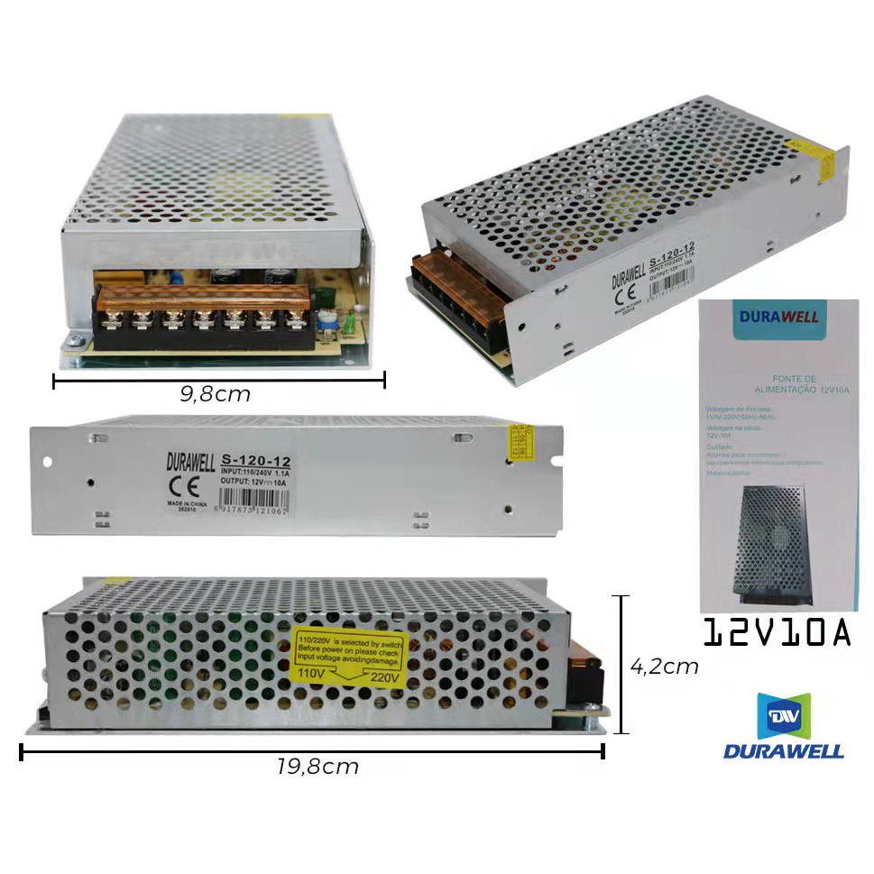 Fonte Chaveada Colméia 12v 10A 120W Bivolt Estabilizada Para Câmera Fita Led Som | Shopee Brasil