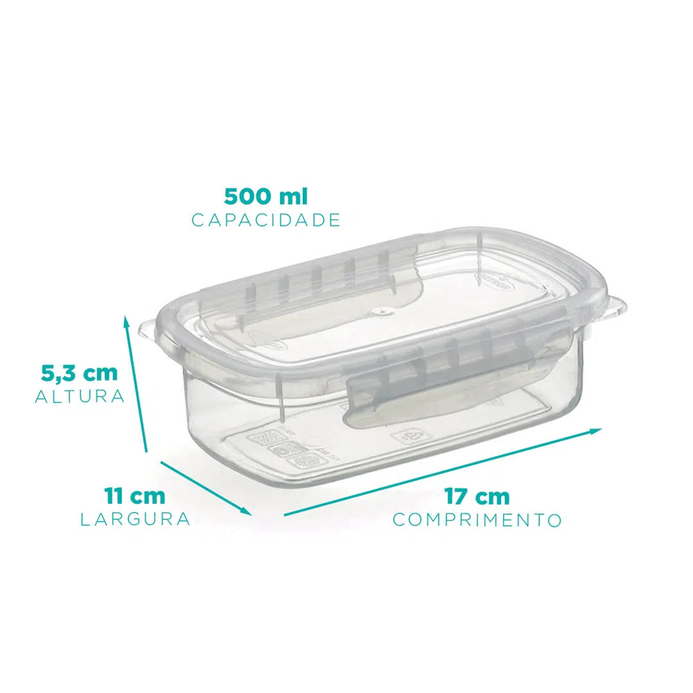 Potes Pote Com Travas 17x11x5,3cm Retangular Plástico 500ml ...