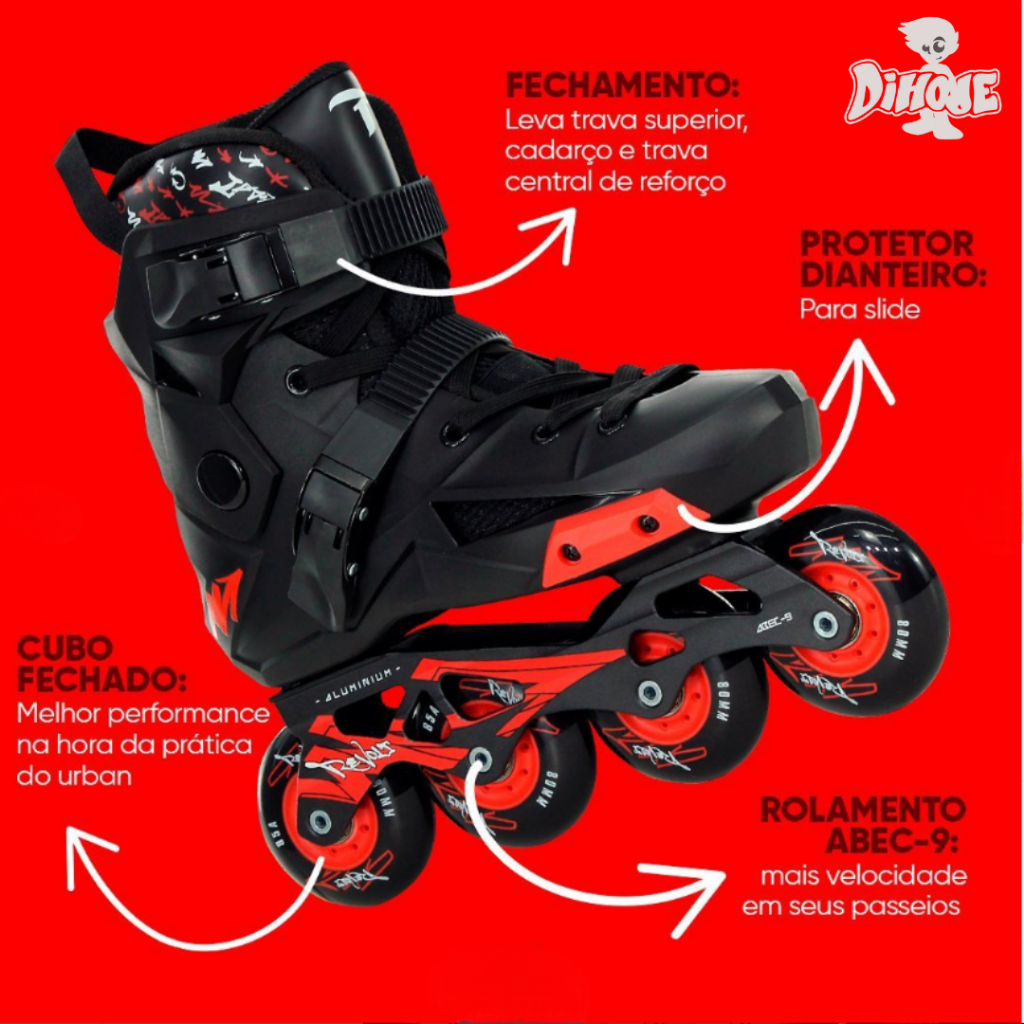 Patins Inline Freestyle Urban Iniciante Rua Profissional Traxart Revolt ...