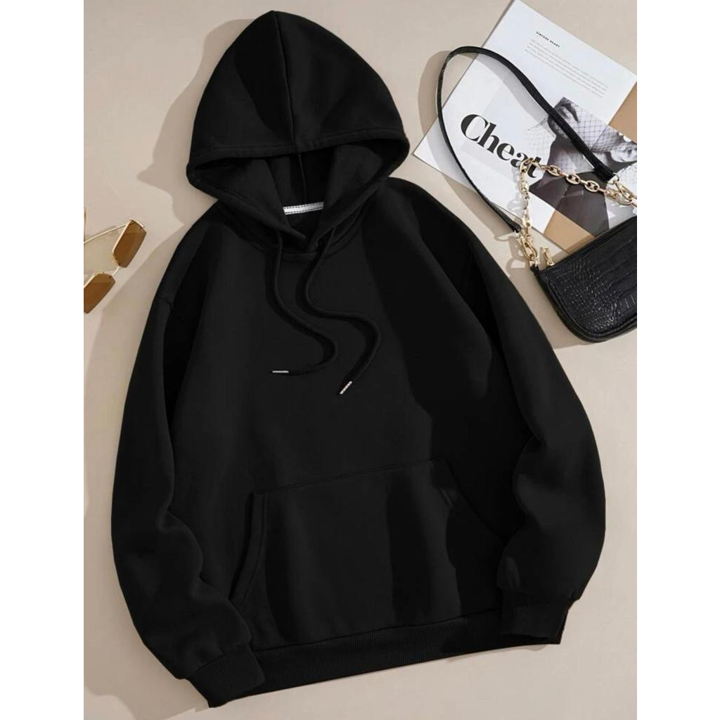 Moletom Liso Modelo Canguru com Capuz e Bolso Unissex Preto | Shopee Brasil