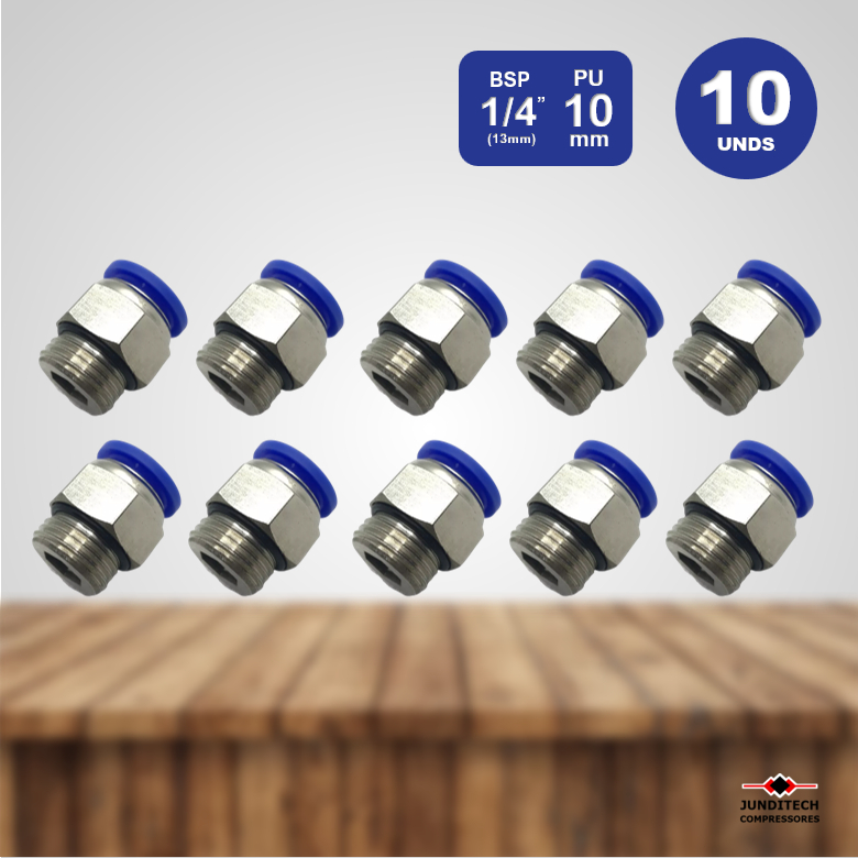 Kit 10 Unidades Conexão Reta Rosca 1/4" X Tubo 10mm Pneumática de Engate Rápido Conector Macho ...