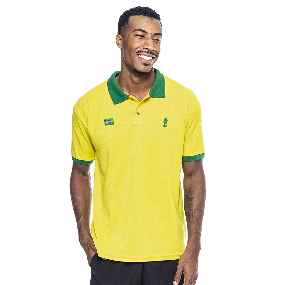 Camisa Polo Copa do Mundo Brasil Seleção Brasileira Polo Marine ...