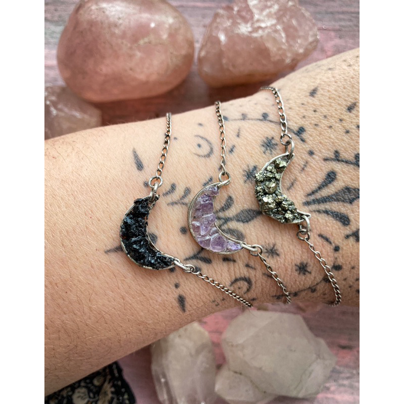Pulseira Turmalina negra lua , Ametista, Pirita, bruxa , wicca,fases da ...