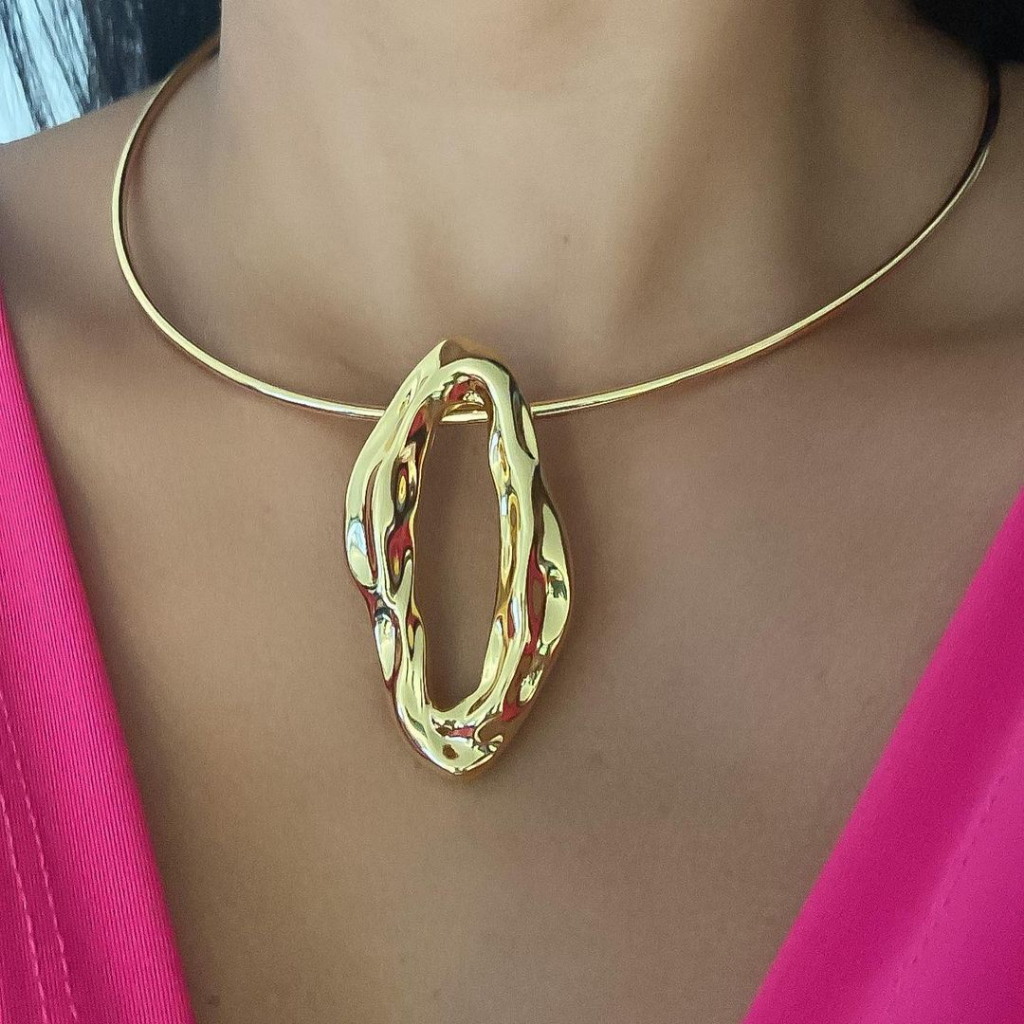COLAR ARO DOURADO LISO COM PINGENTE MINIMALISTA | Shopee Brasil