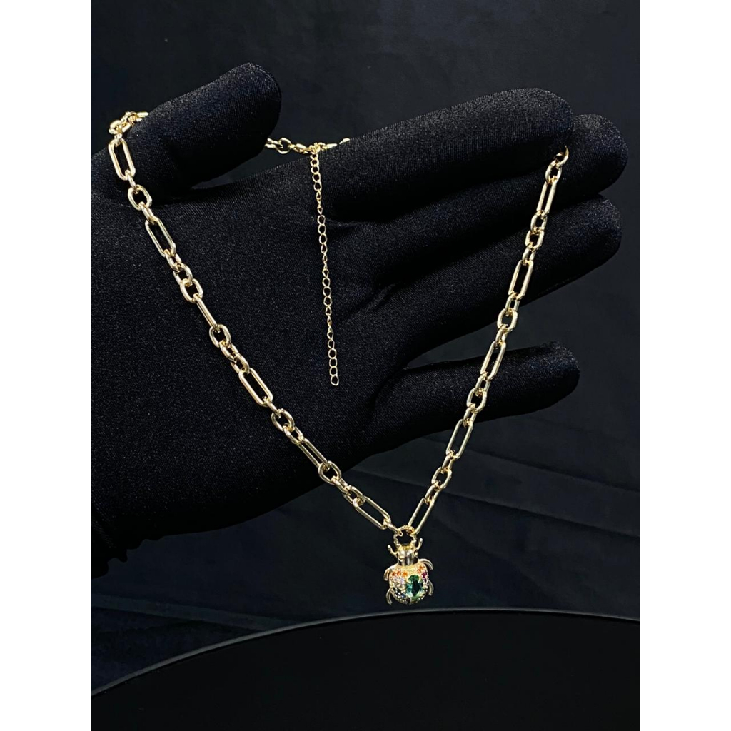 colar + pingente besouro com pedras e banhado a ouro 18k alto padrao ...