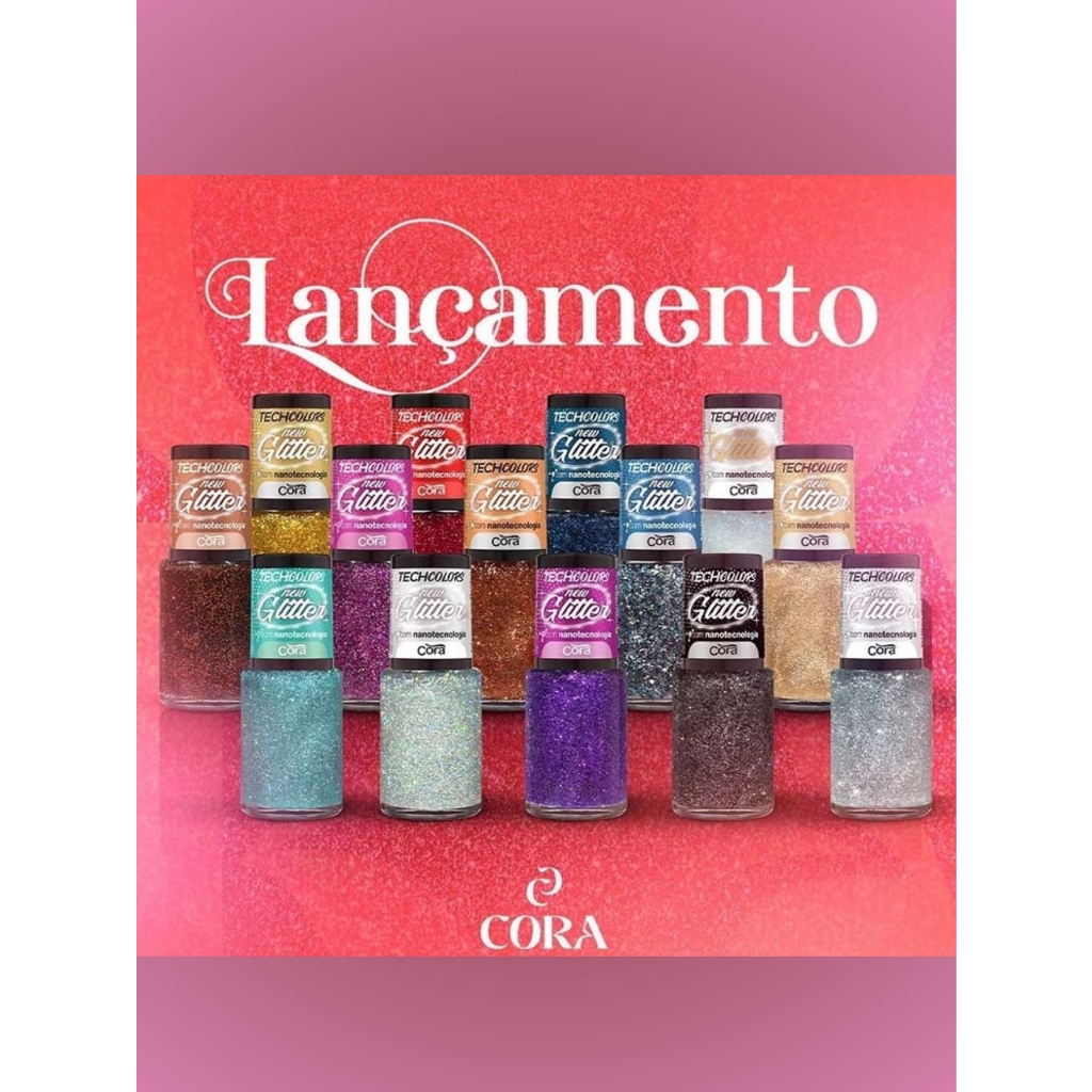 Coleção de Esmaltes TechColors Cora 9ml New Glitter (14 Esmaltes ...