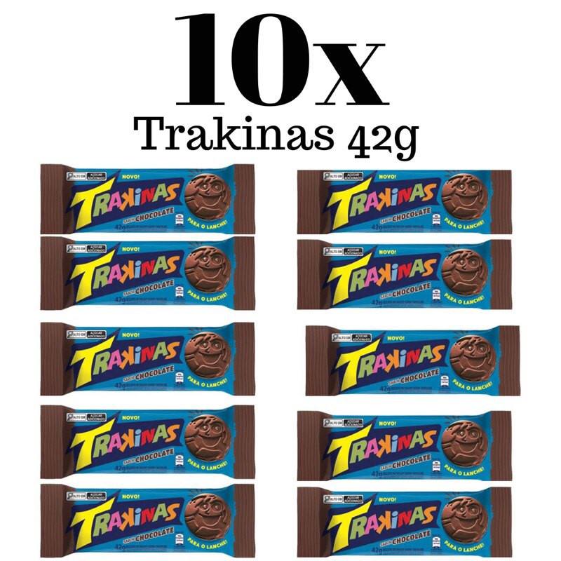 Kit 10 Biscoito Recheado Trakinas Sabor Chocolate 42g - kit guloseimas ...