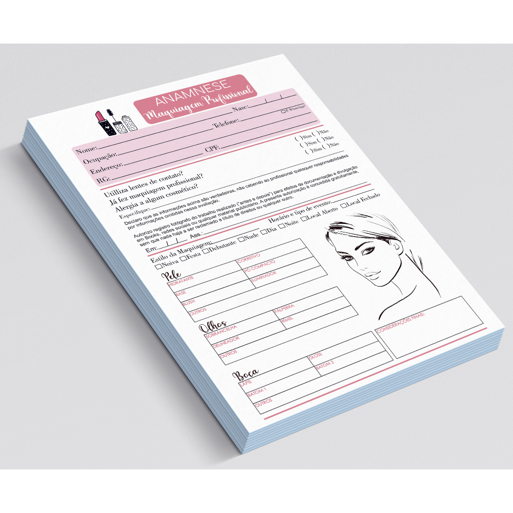 Ficha De Anamnese Makeup Bloco Com 100 Folhas Shopee Brasil