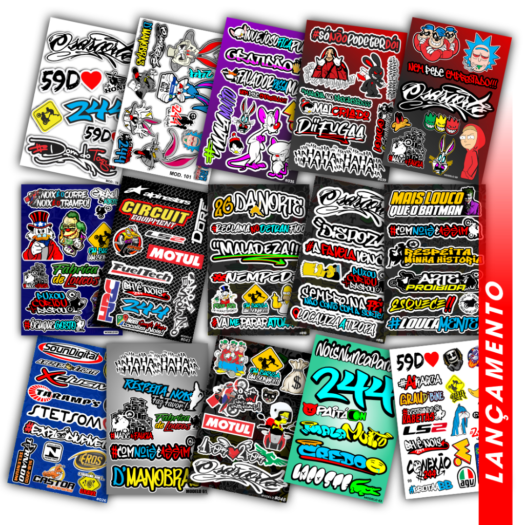 Cartela de Adesivos impreshow - Moto Carro Bike Caminhão coelho 244 grau capacete | Varios ...