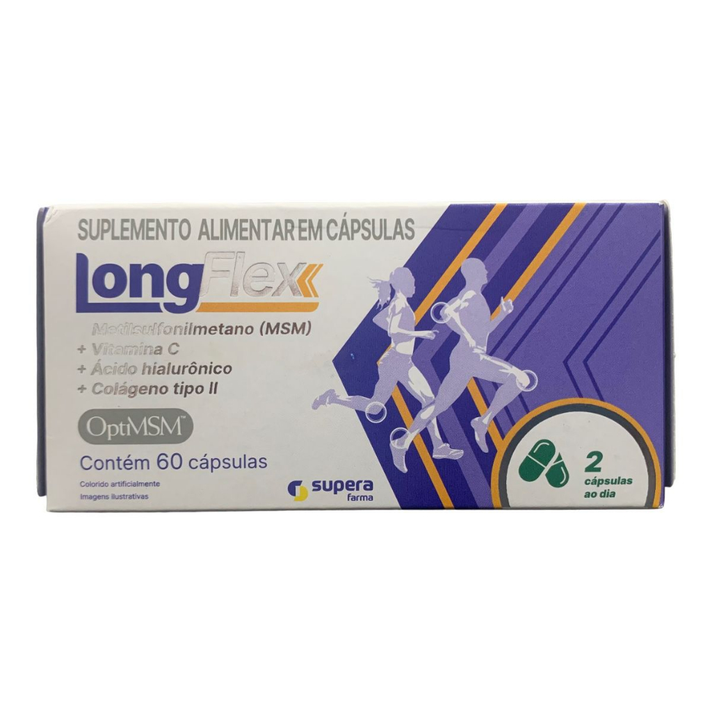 Longflex 60 Cápsulas Colageno Tipo 2 Msm Vitamina C Ácido Hialurônico ...