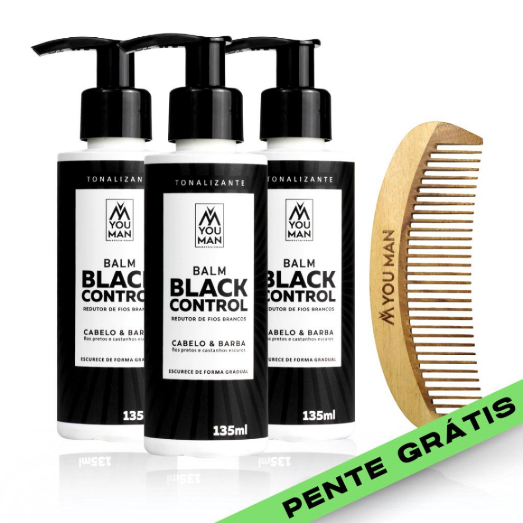 Pente de Madeira + Kit com 3 unidades do Balm escurecedor Black Control ...