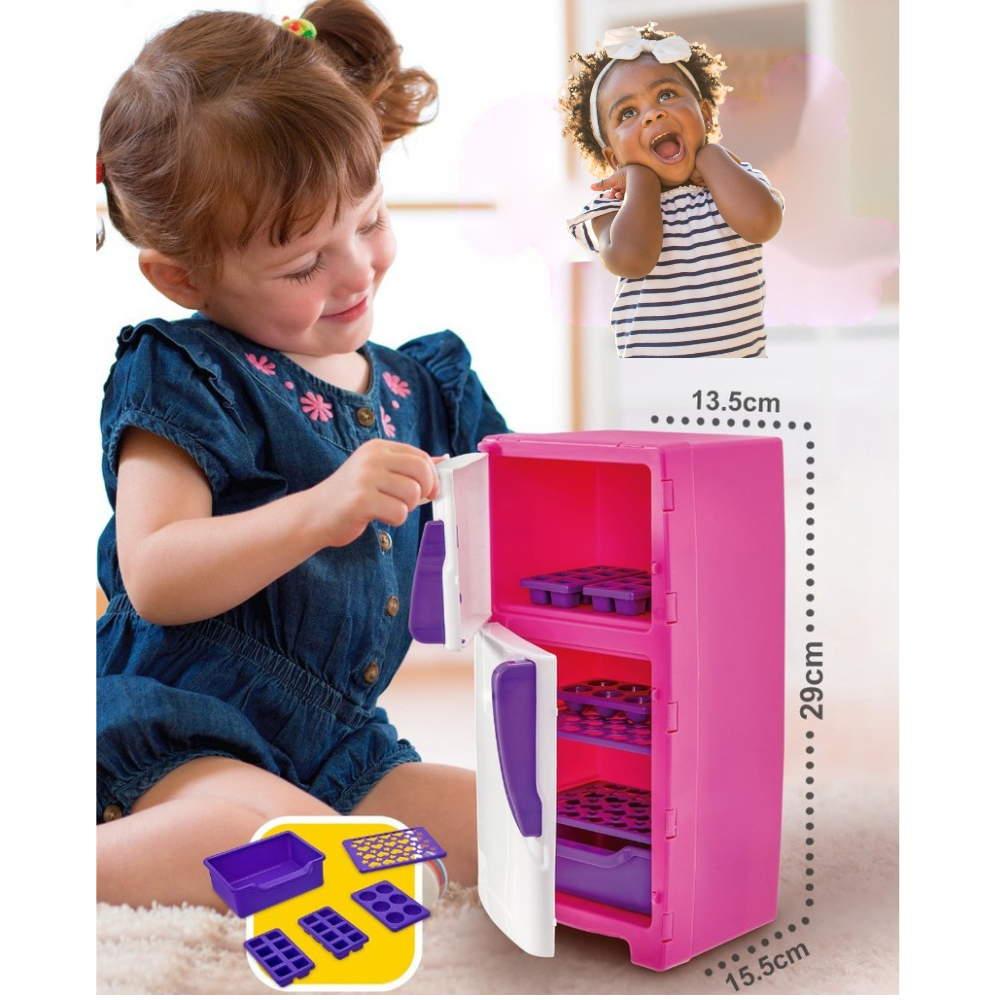 Mini Freezer de Brinquedo com Formas de Gelo, Gaveteiros e Prateleiras ...