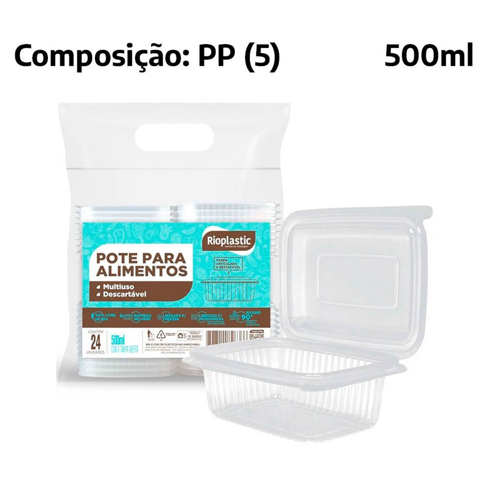 24un Pote Marmita Fitness 500ml Freezer e Microondas - Rioplastic | Shopee Brasil